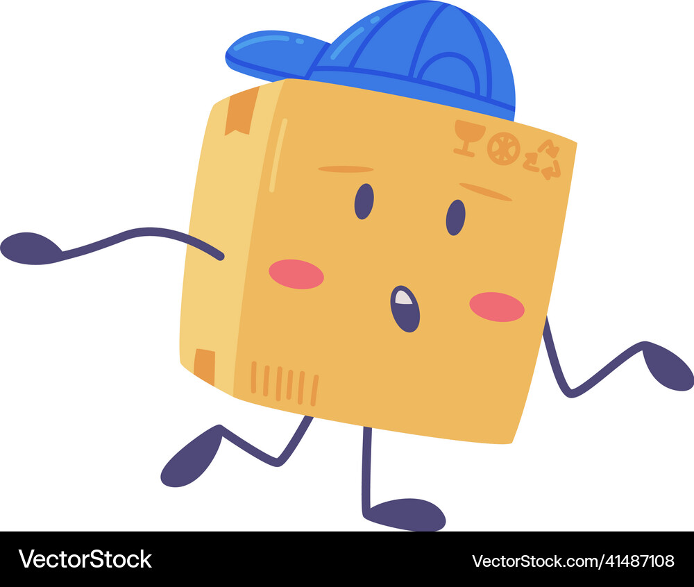 Cute delivery cardboard box character in blue cap Vector Image