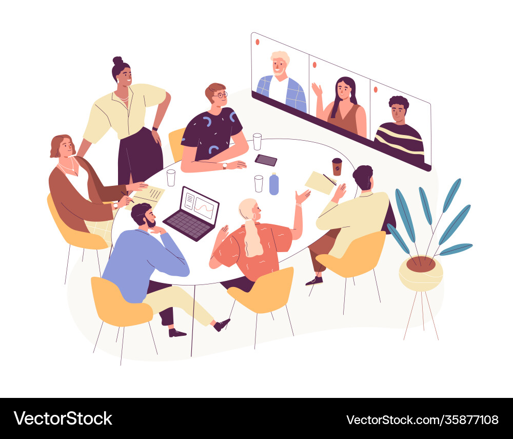 Online conference with foreign business partners Vector Image