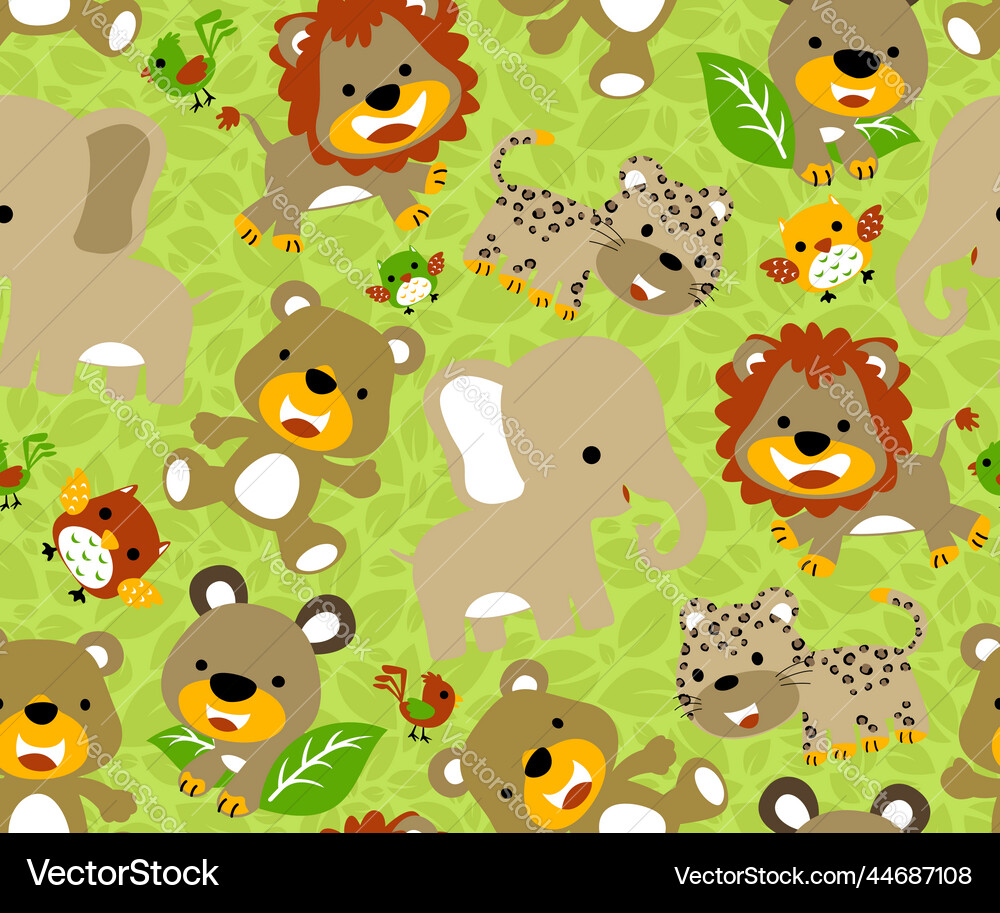 Seamless pattern of funny animals cartoon Vector Image