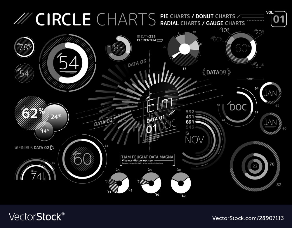 Circle charts pie donut radial Royalty Free Vector Image
