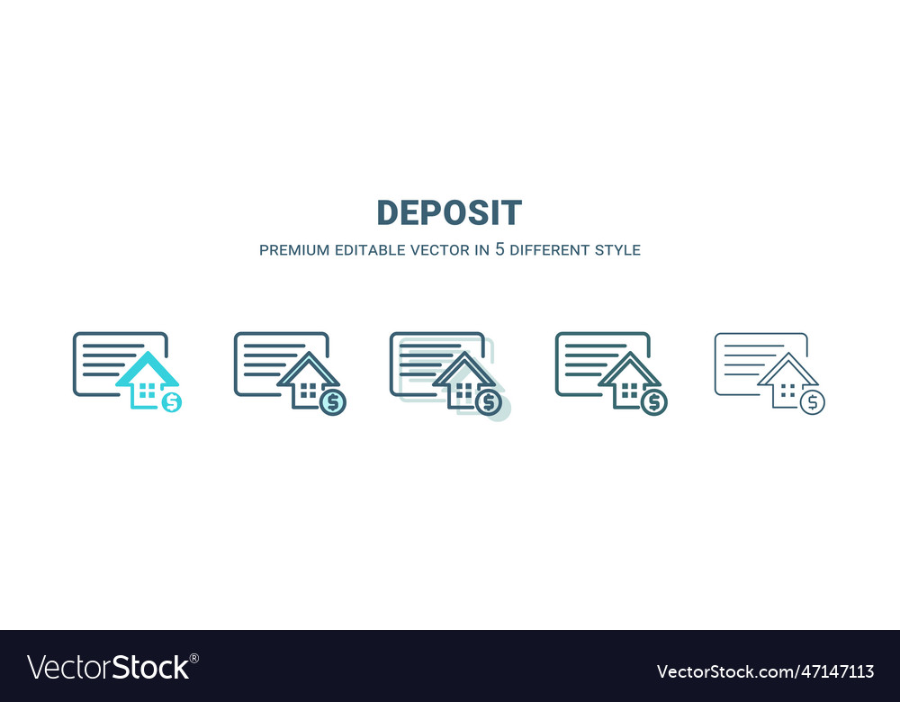 Deposit icon in 5 different style outline filled Vector Image