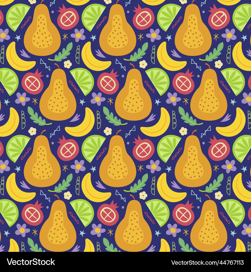 Hand drawn fruit and floral pattern design Vector Image