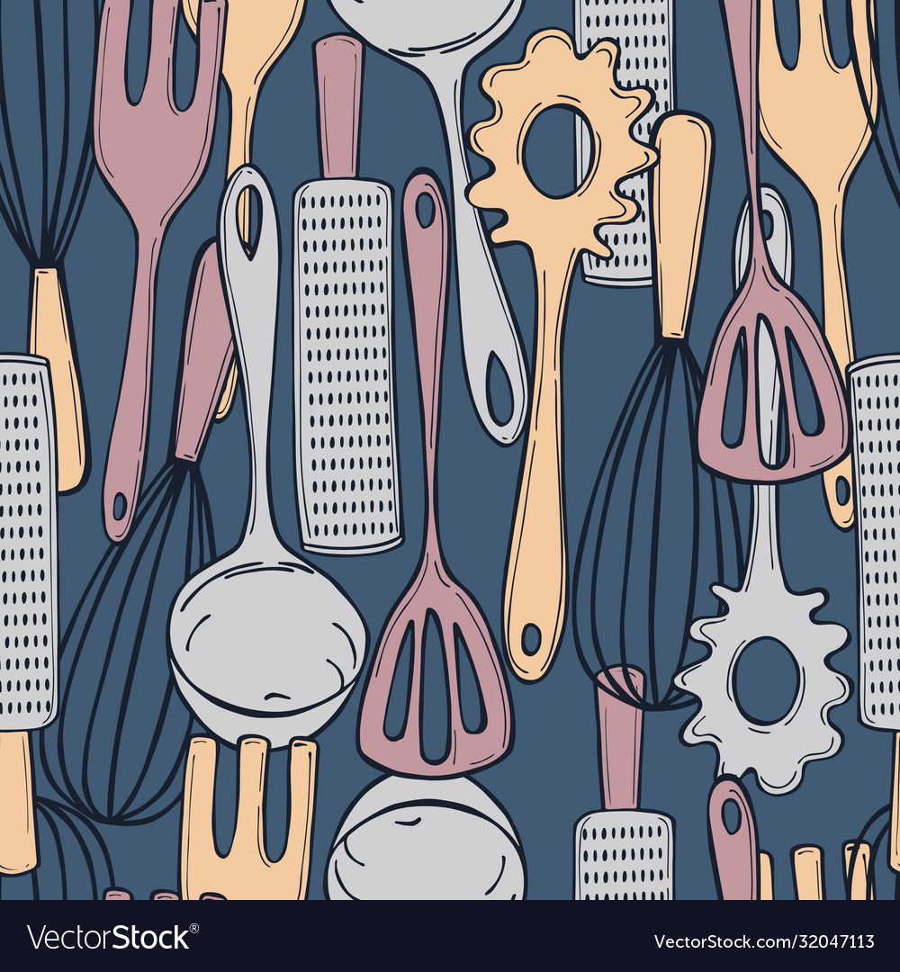 Hand drawn kitchen tools seamless pattern Vector Image