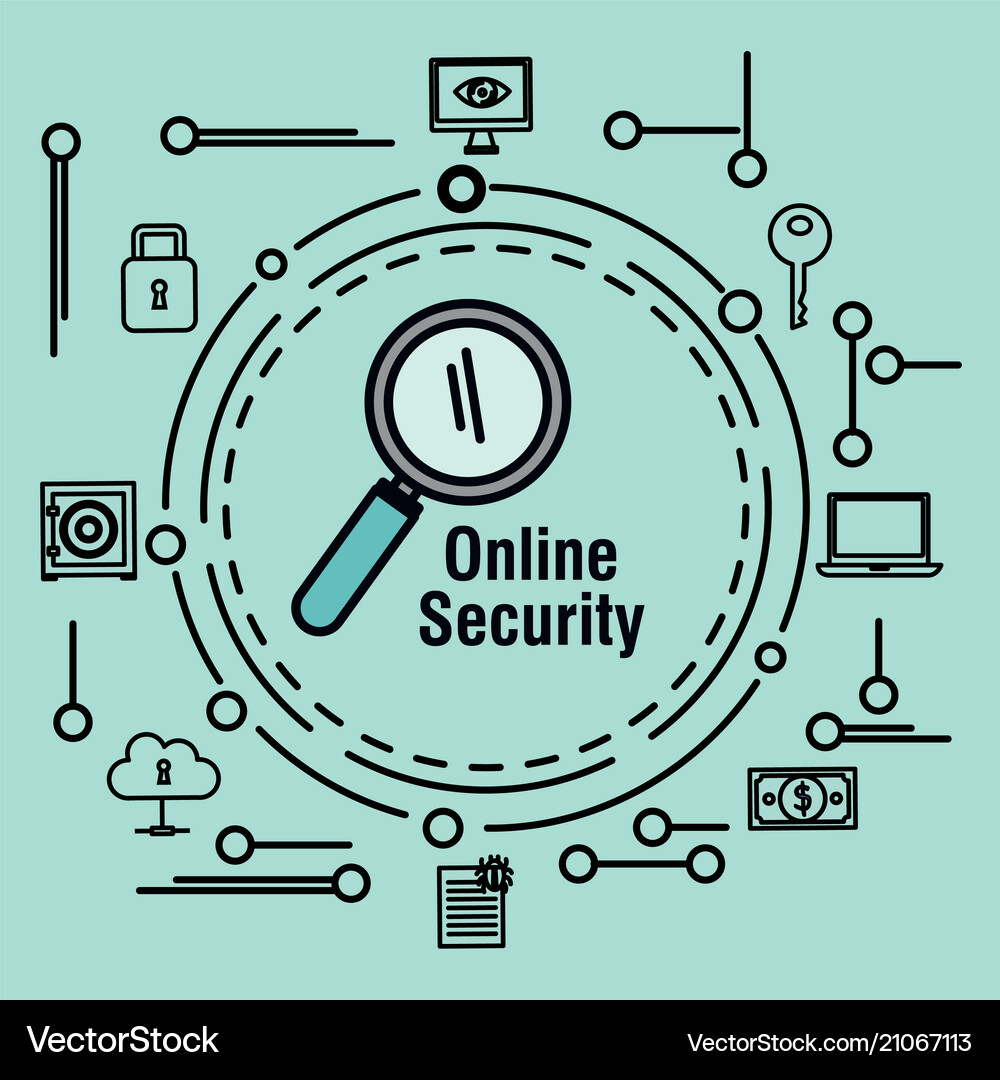 Magnifying glass with online security icons Vector Image