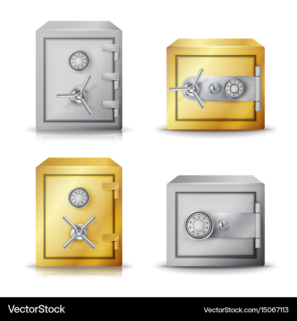 Metal safe realistic set realistic steel Vector Image
