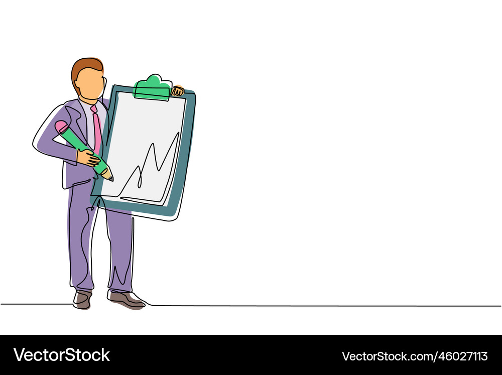 Single one line drawing businessman holding Vector Image