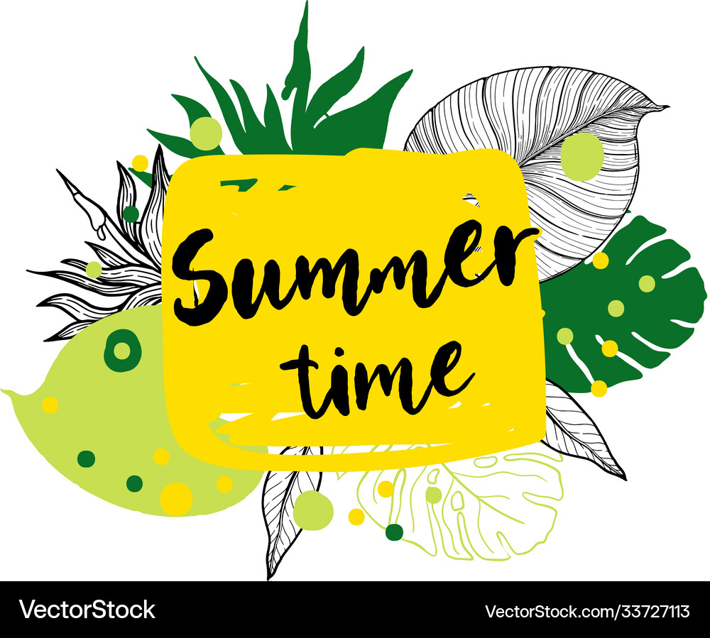 Tropical plant nature set text speechline art Vector Image