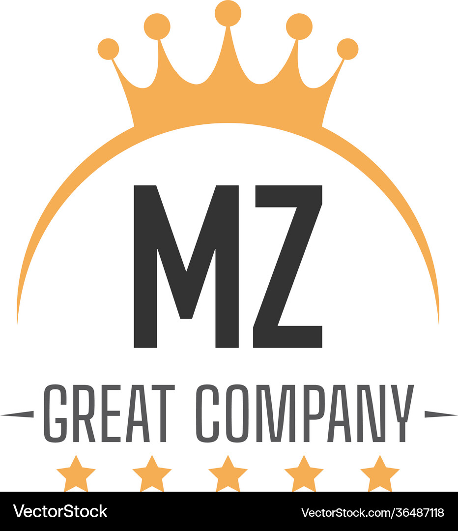 Initial letter mz king design logo concept king Vector Image