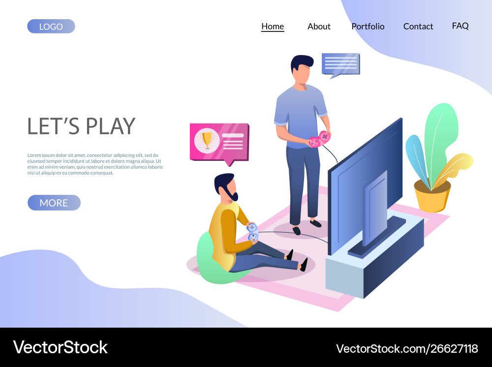 Lets play website landing page design Royalty Free Vector