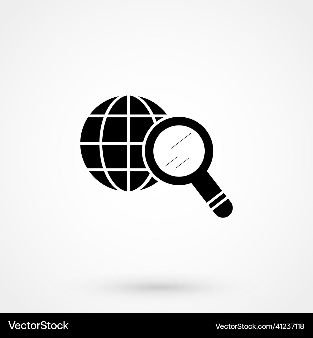 Magnify globe icon flat black pictograph on white Vector Image
