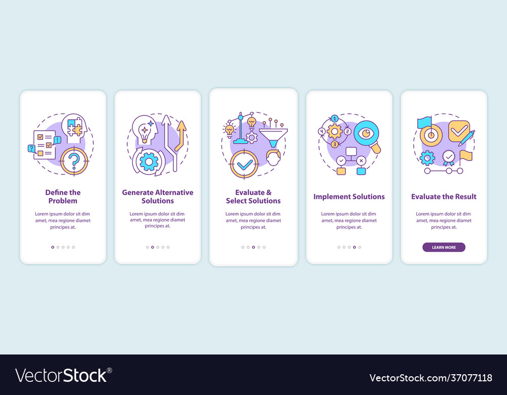Problem Solving Steps Onboarding Mobile App Page Vector Image
