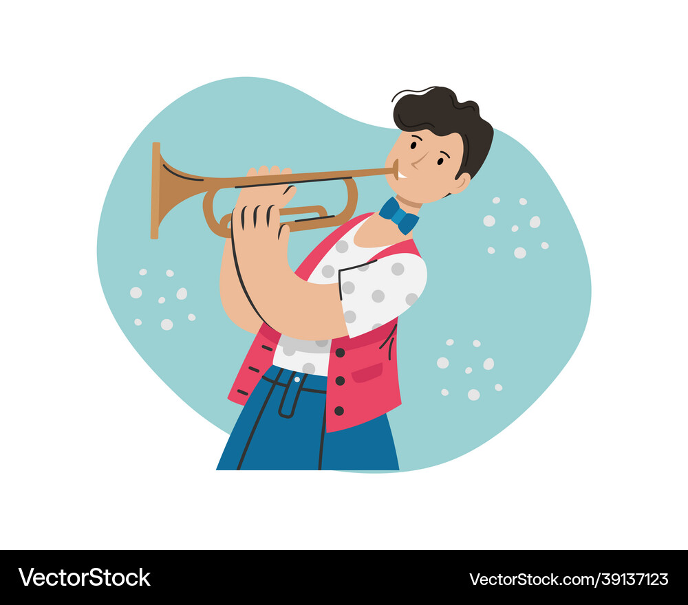 A man plays melody on trumpet creative Royalty Free Vector