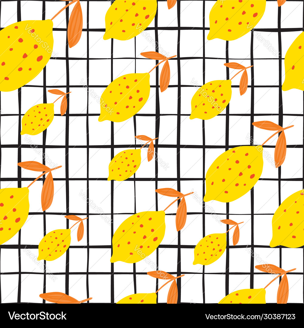 Abstract yellow lemon with leaves seamless Vector Image