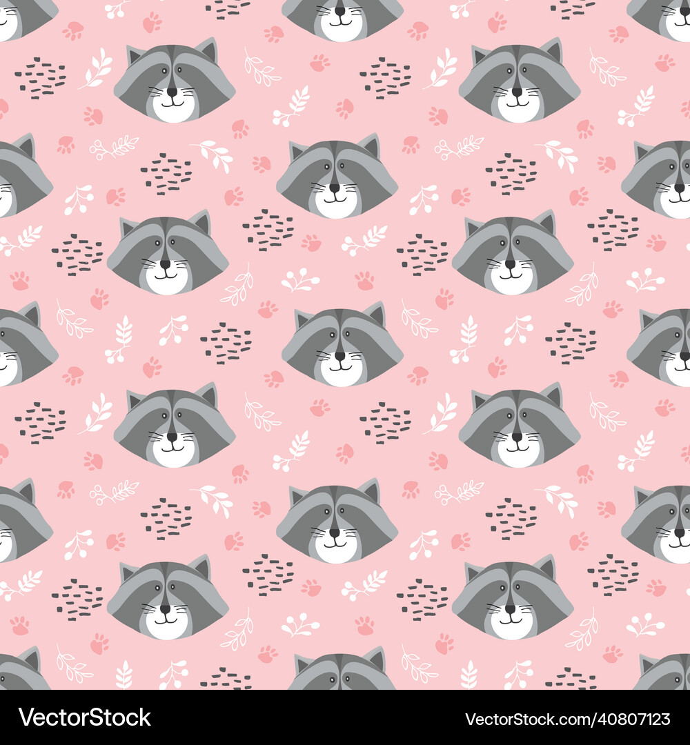 Cute raccoon seamless pattern cartoon animals Vector Image