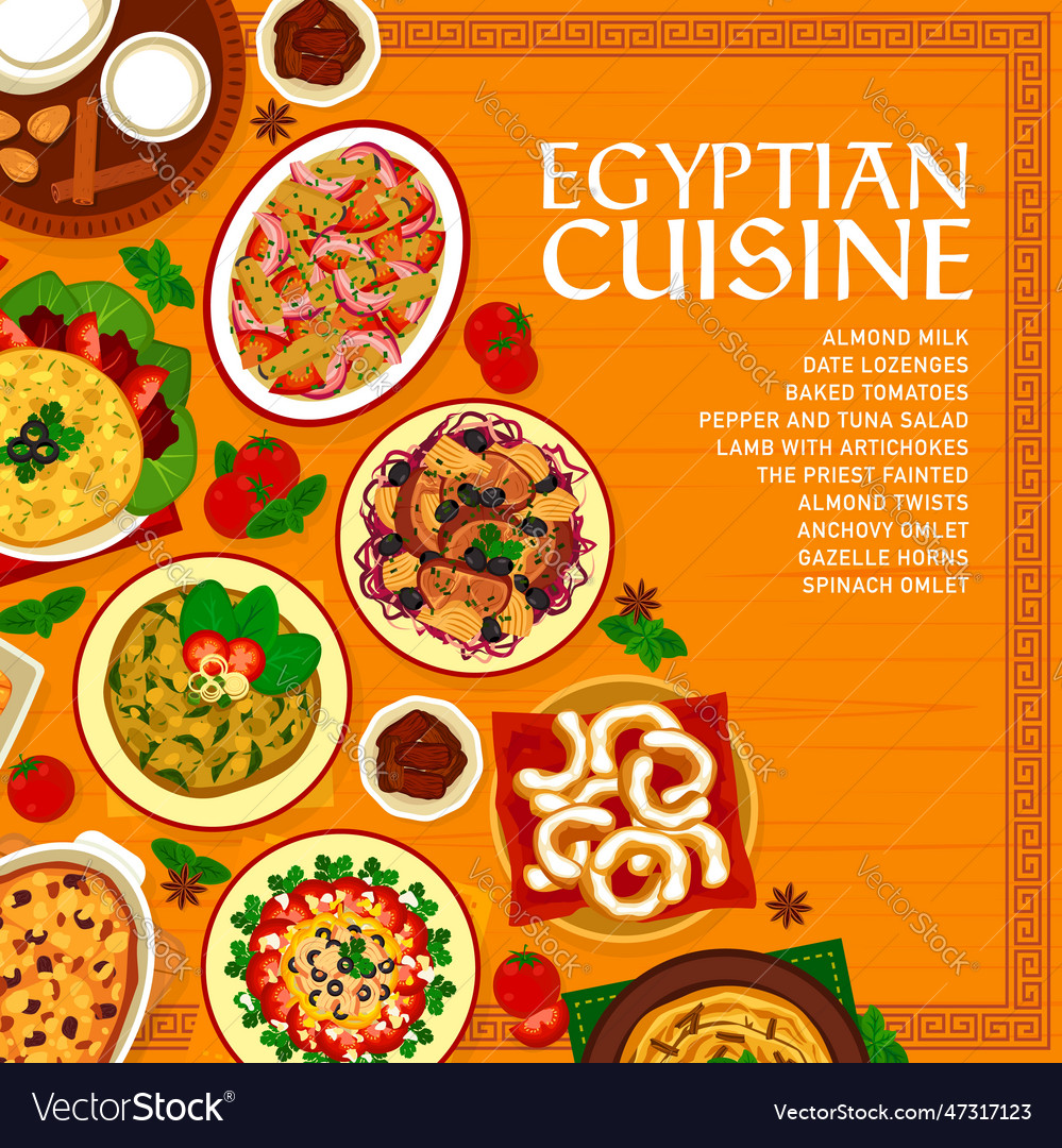 Egyptian cuisine menu cover arabic food dishes Vector Image
