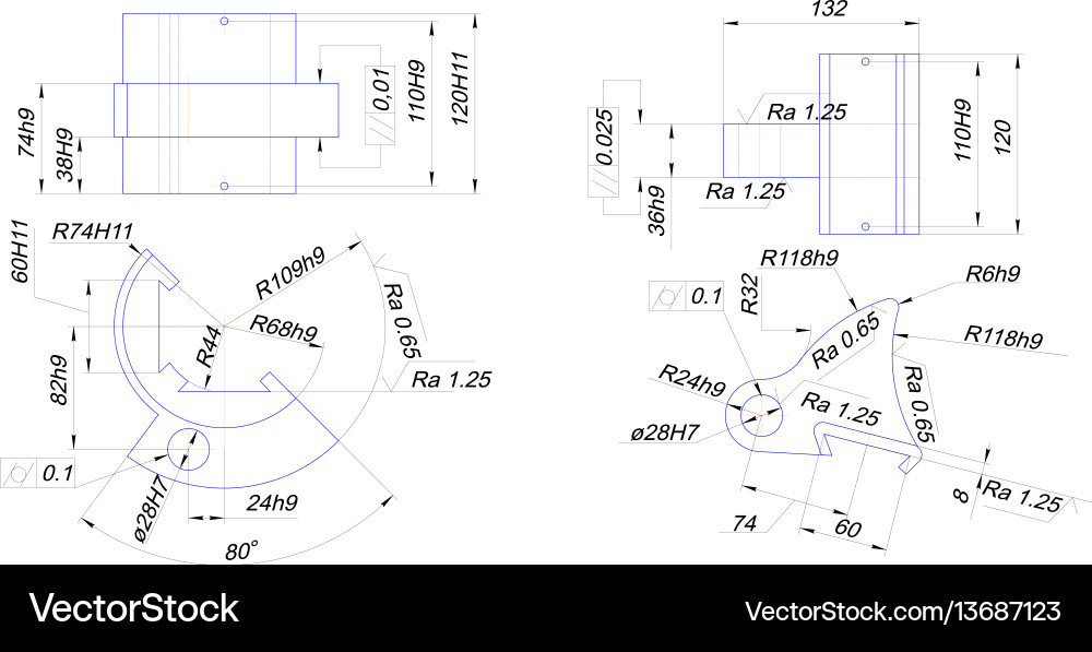 Engineering drawing of industrial equipment Vector Image