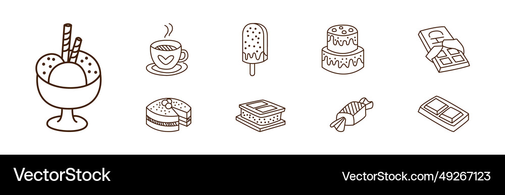 Sweet pastry and dessert line element set Vector Image