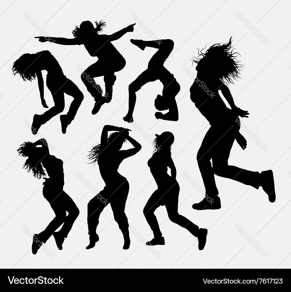 Woman dancing freestyle silhouette Royalty Free Vector Image