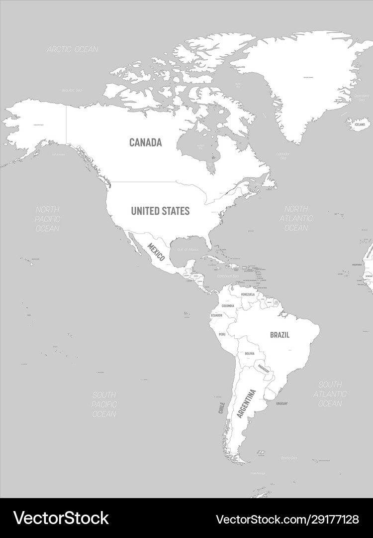 Americas map - white lands and grey water high Vector Image