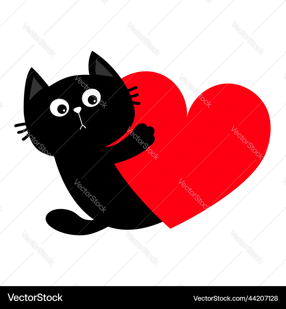 Cat kitten kitty head face holding big red heart Vector Image