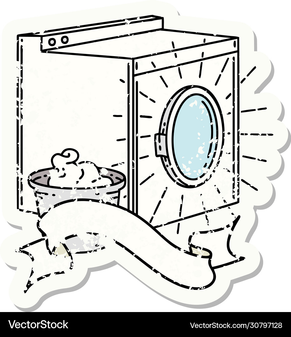 Grunge sticker tattoo style washing machine Vector Image