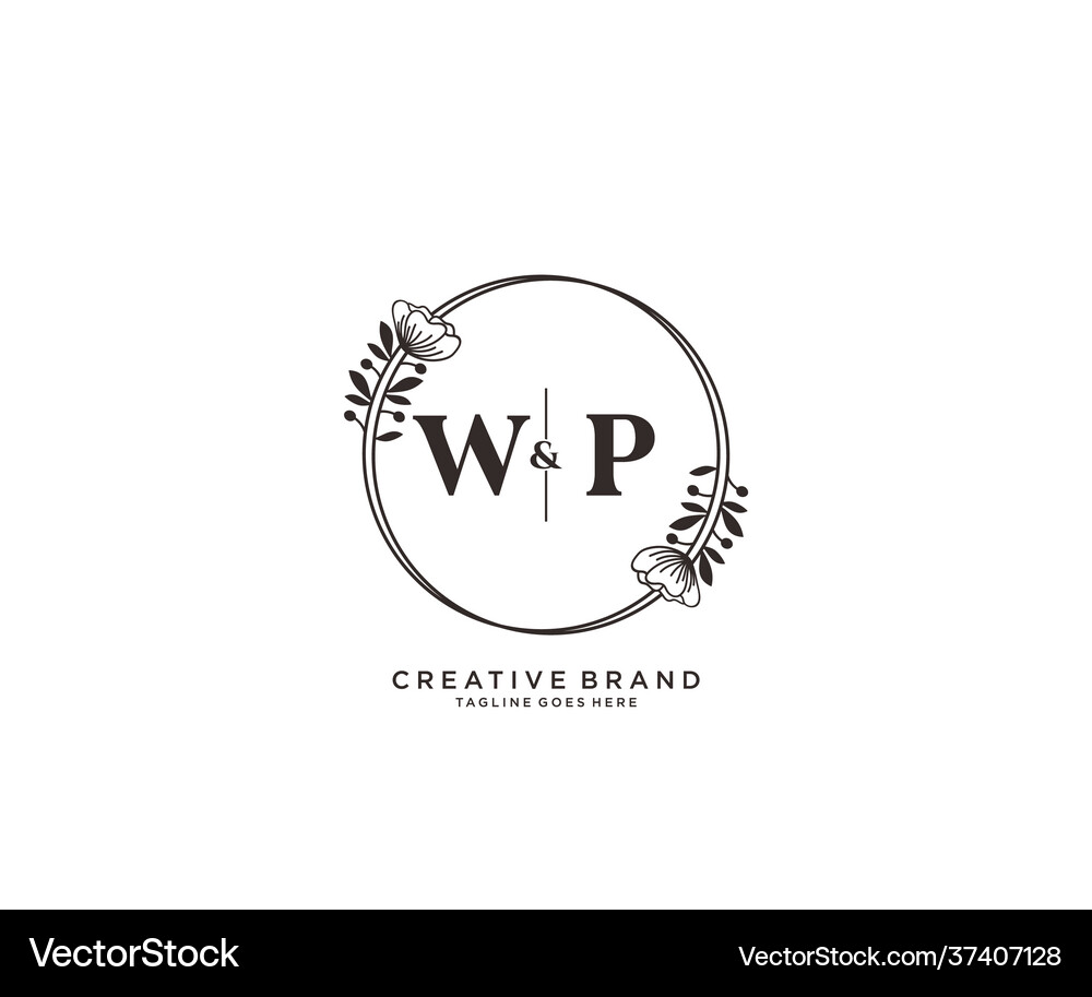 Initial wp letters hand drawn feminine and floral Vector Image