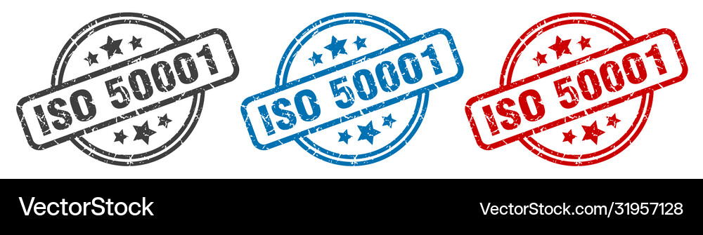 Iso 50001 stamp round isolated sign Royalty Free Vector