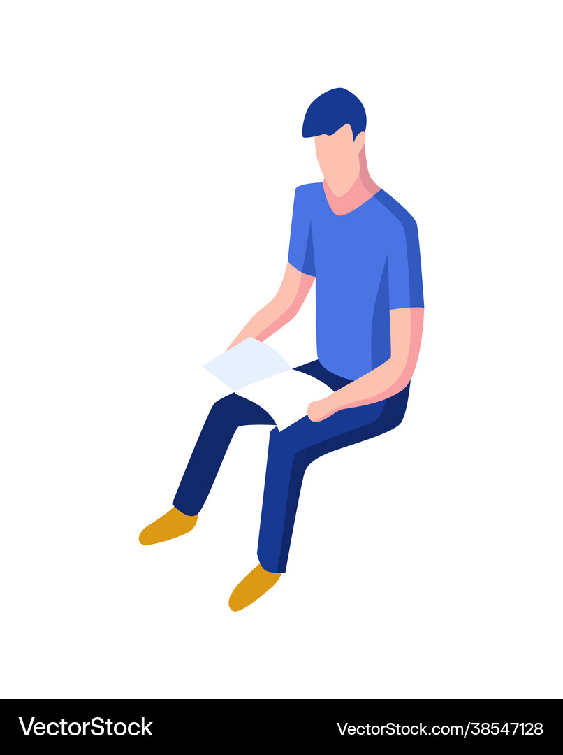 Isometric people icon 3d men sit and hold Vector Image