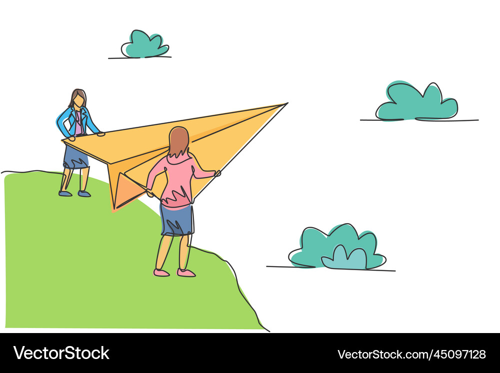 Single one line drawing of two young Royalty Free Vector