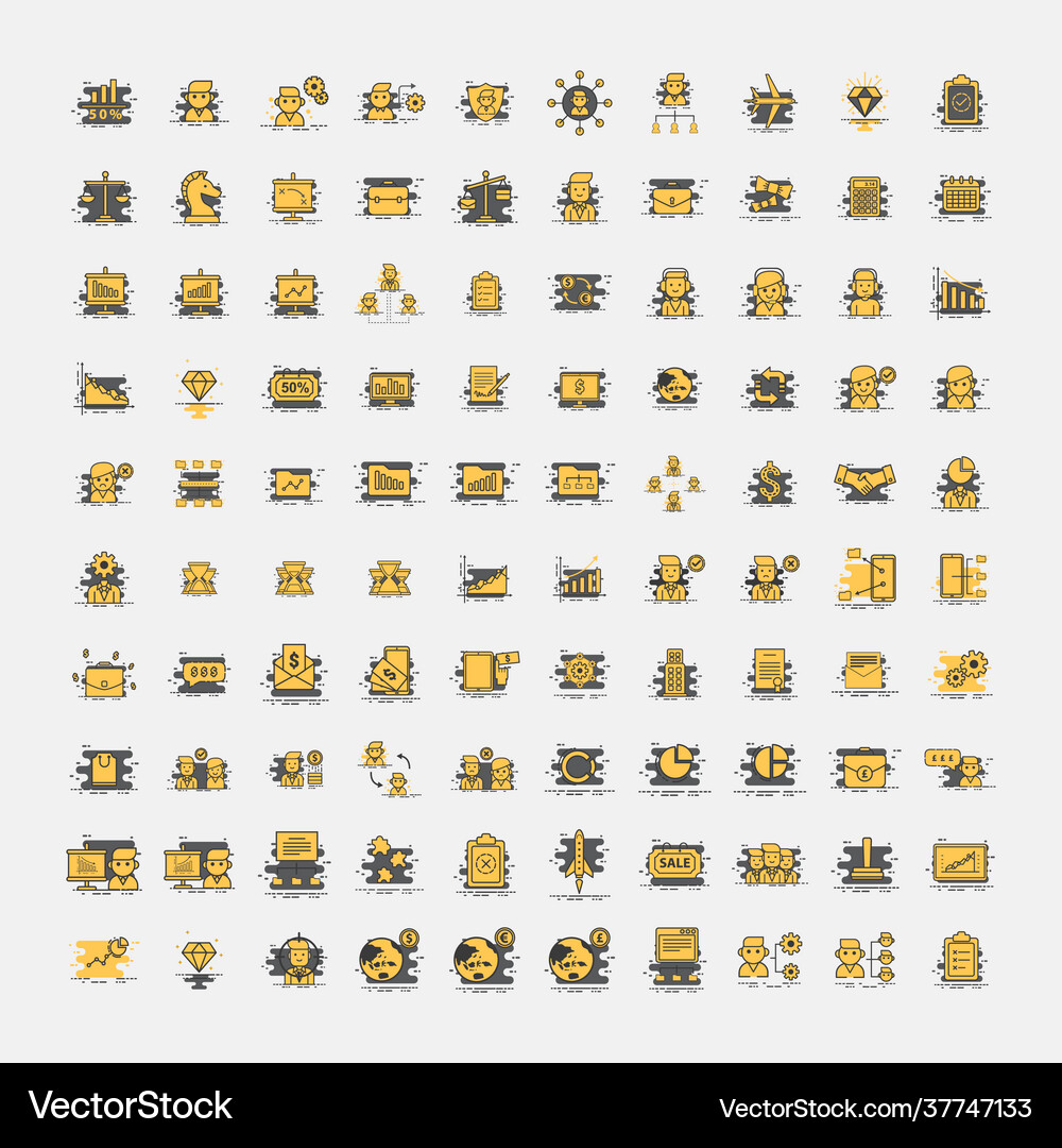 100 modern business yellow colored icon set Vector Image