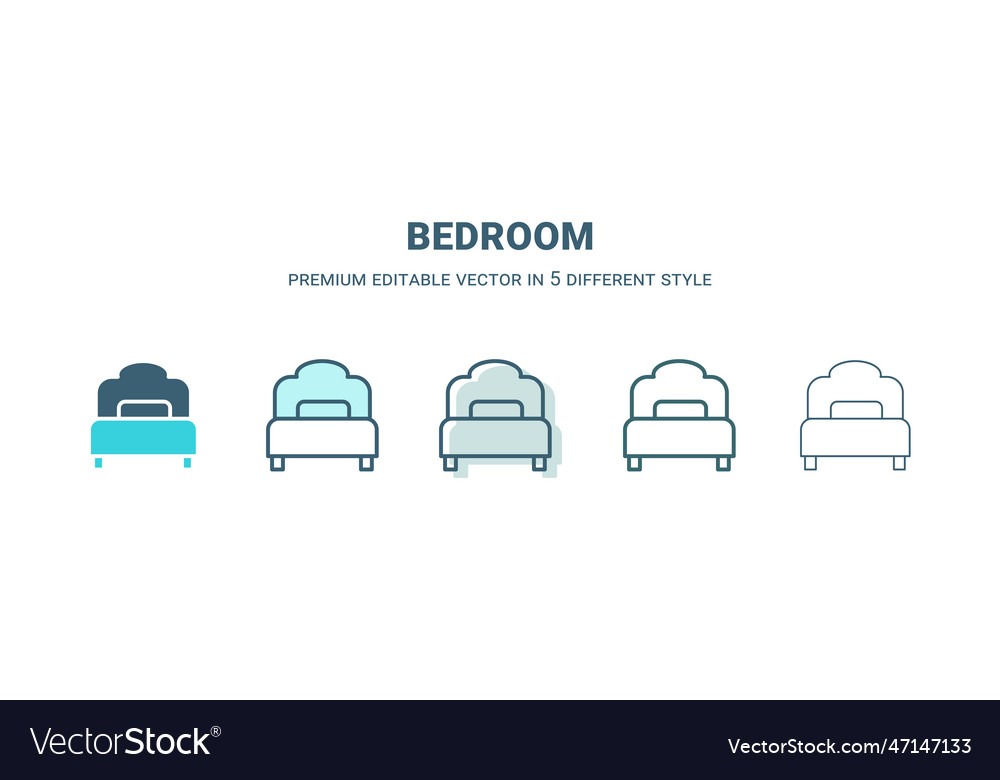 Bedroom icon in 5 different style outline filled Vector Image
