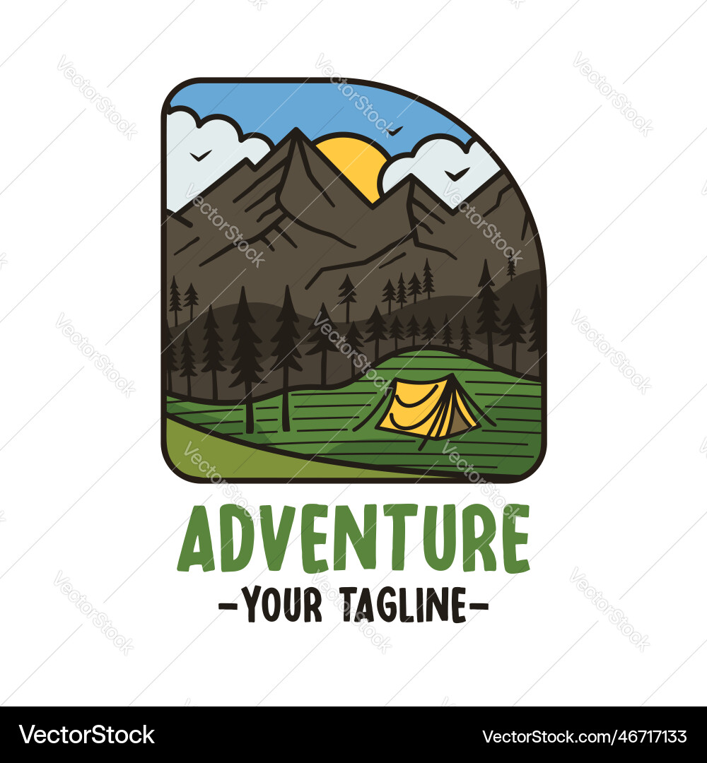 Camping adventure logo badge design Royalty Free Vector