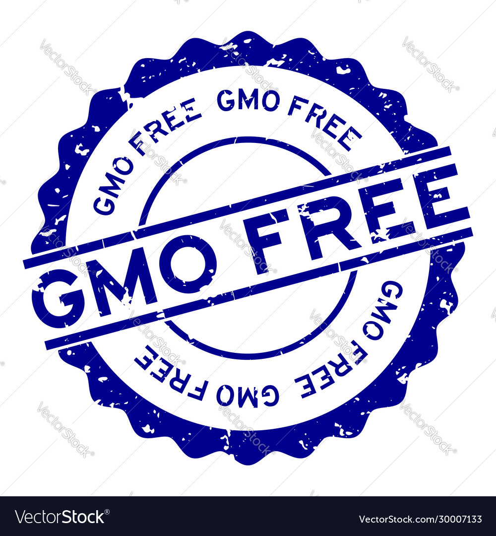 Grunge blue gmo free word round rubber seal stamp Vector Image