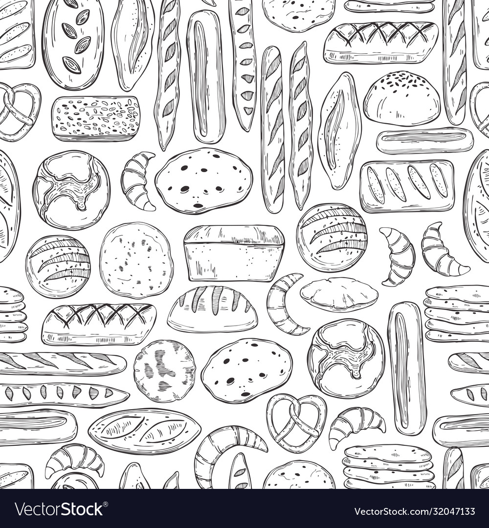 Seamless pattern with hand drawn bread Royalty Free Vector