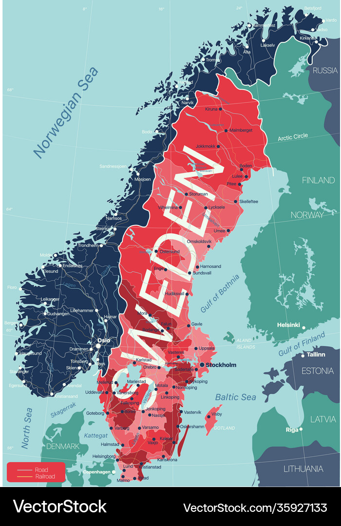 Sweden country detailed editable map Royalty Free Vector