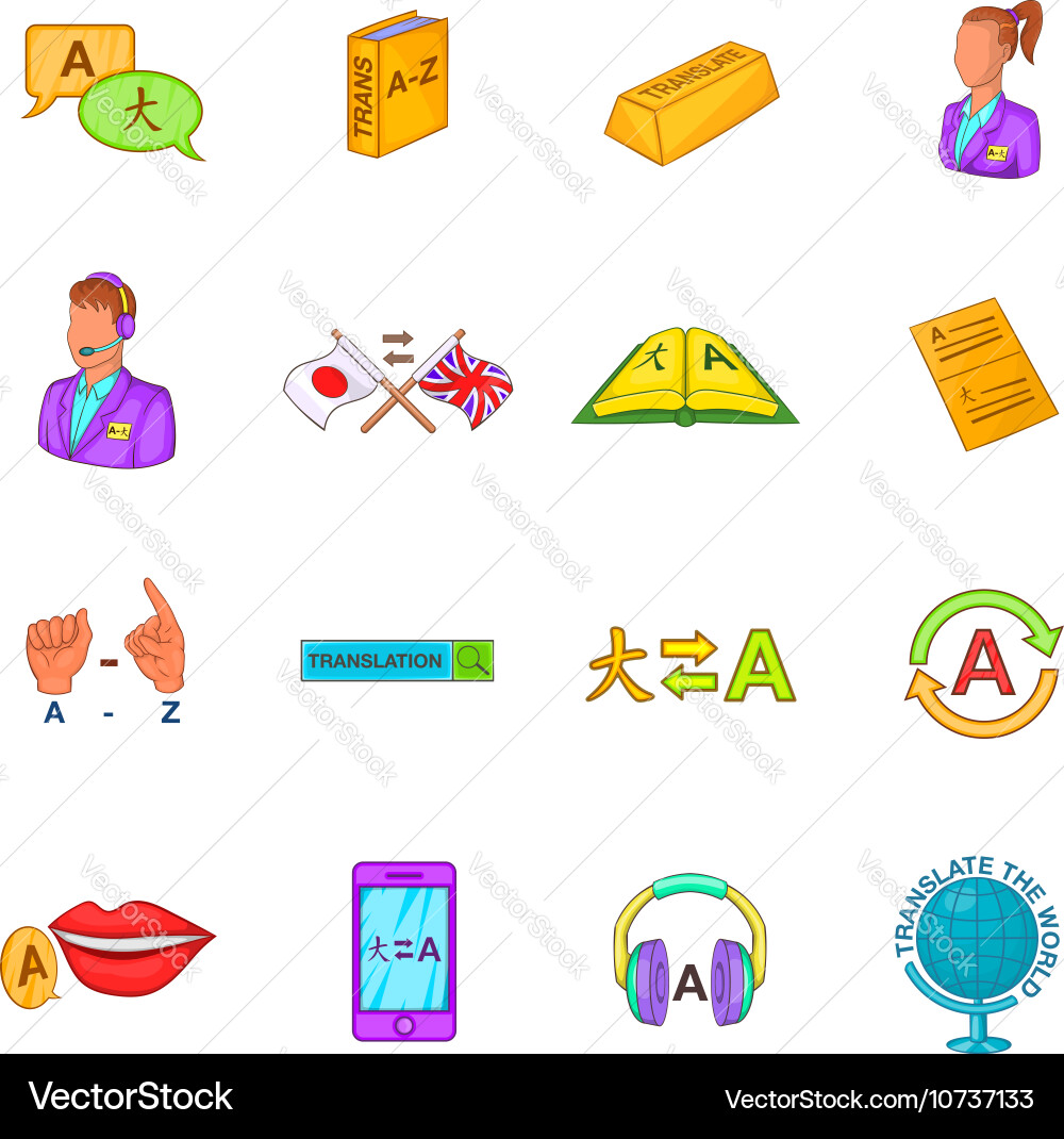 Translator icons set cartoon style Royalty Free Vector Image