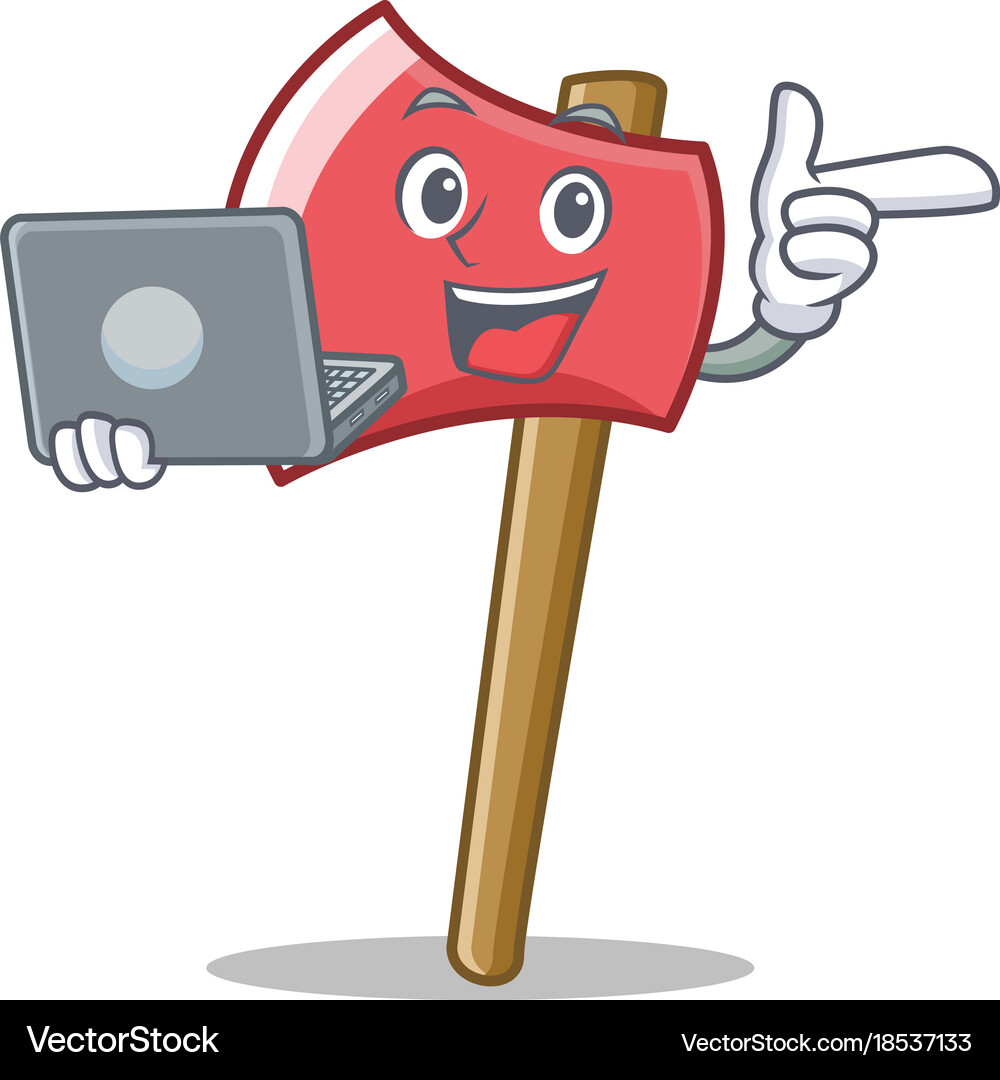 With laptop axe character cartoon style Royalty Free Vector