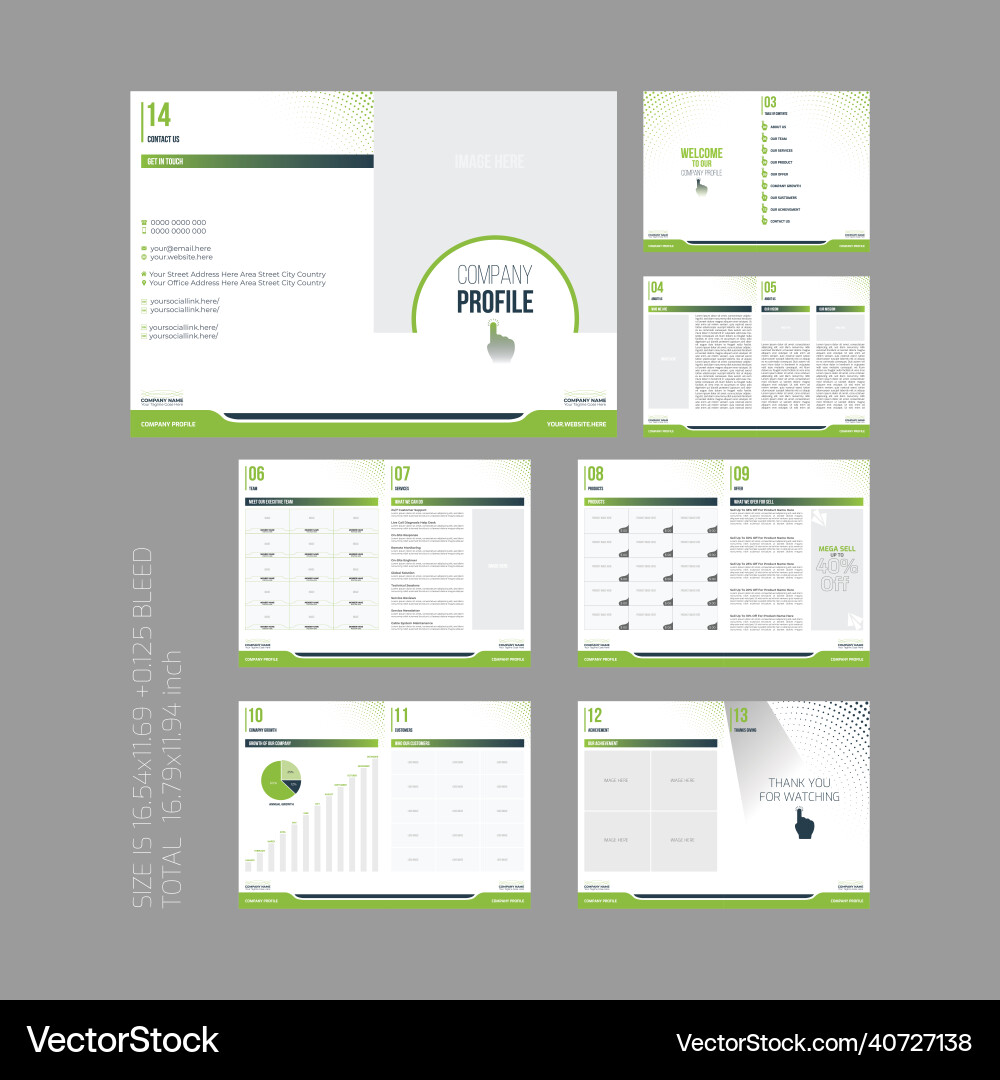 Black and green colored company profile Royalty Free Vector