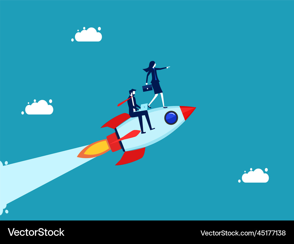 Business team flying in a rocket success Vector Image