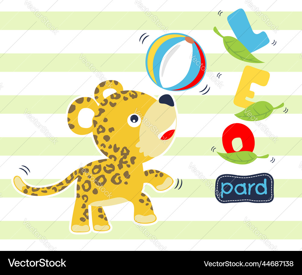 Funny leopard cartoon playing ball on striped Vector Image
