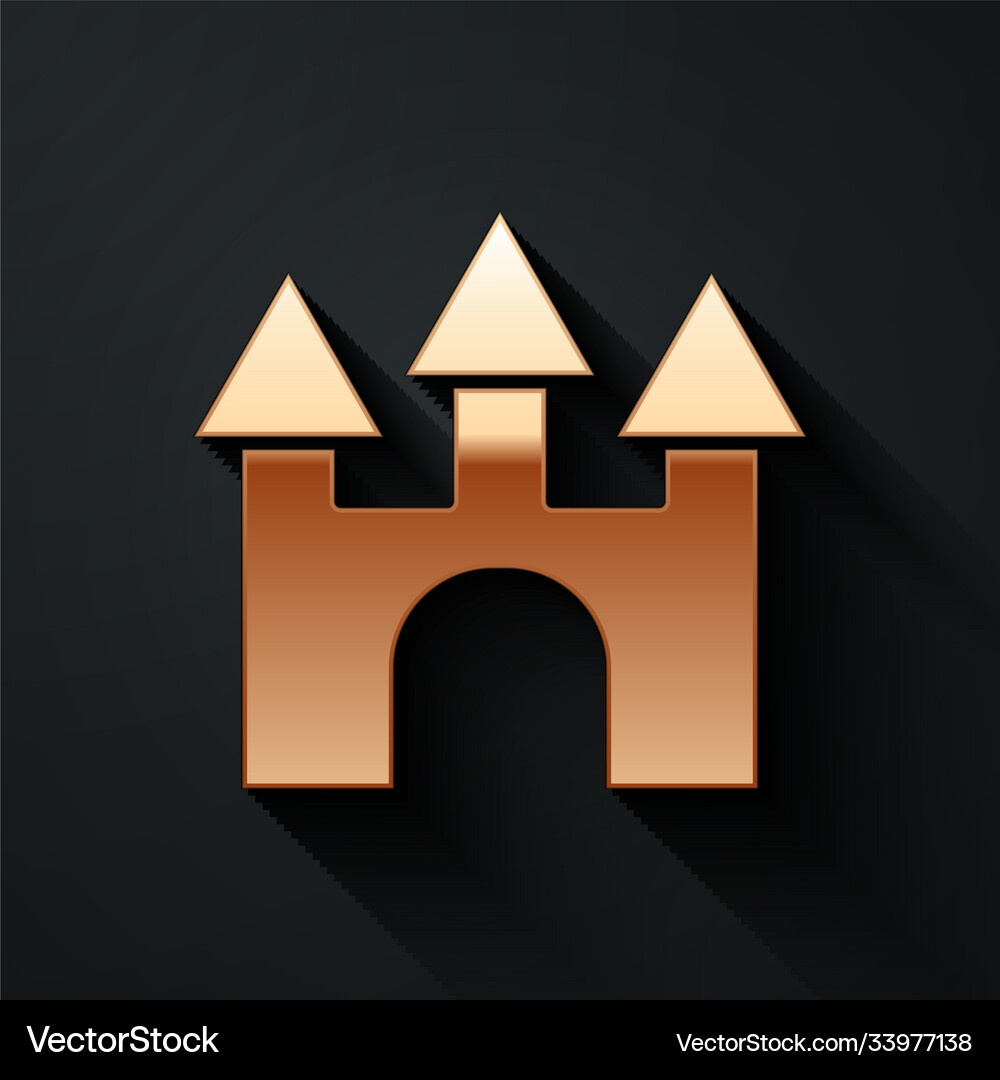 Gold castle icon isolated on black background Vector Image