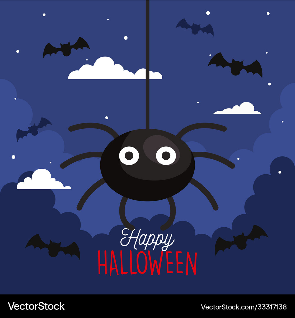 Happy halloween banner with spider hanging Vector Image