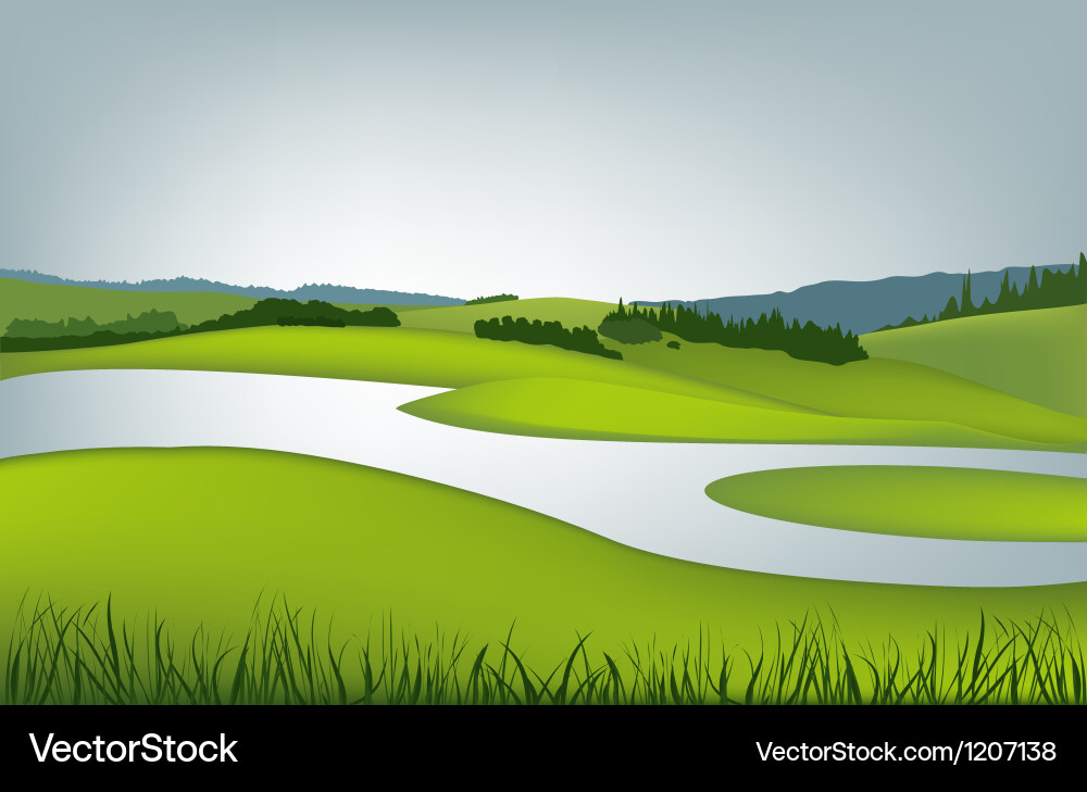 Mountain landscape with river Royalty Free Vector Image