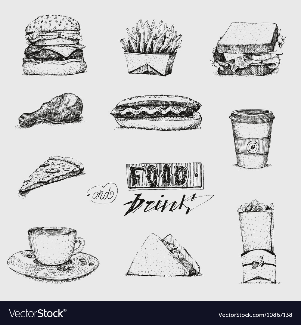 Set with fast food sketch Royalty Free Vector Image Set with fast food sketch Royalty Free Vector Image