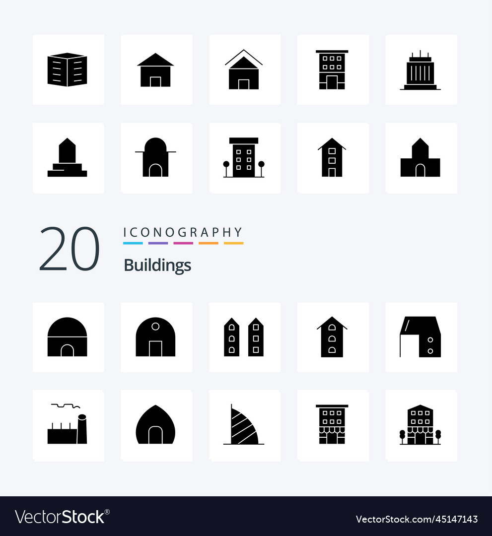 20 buildings solid glyph icon pack like landmarks Vector Image