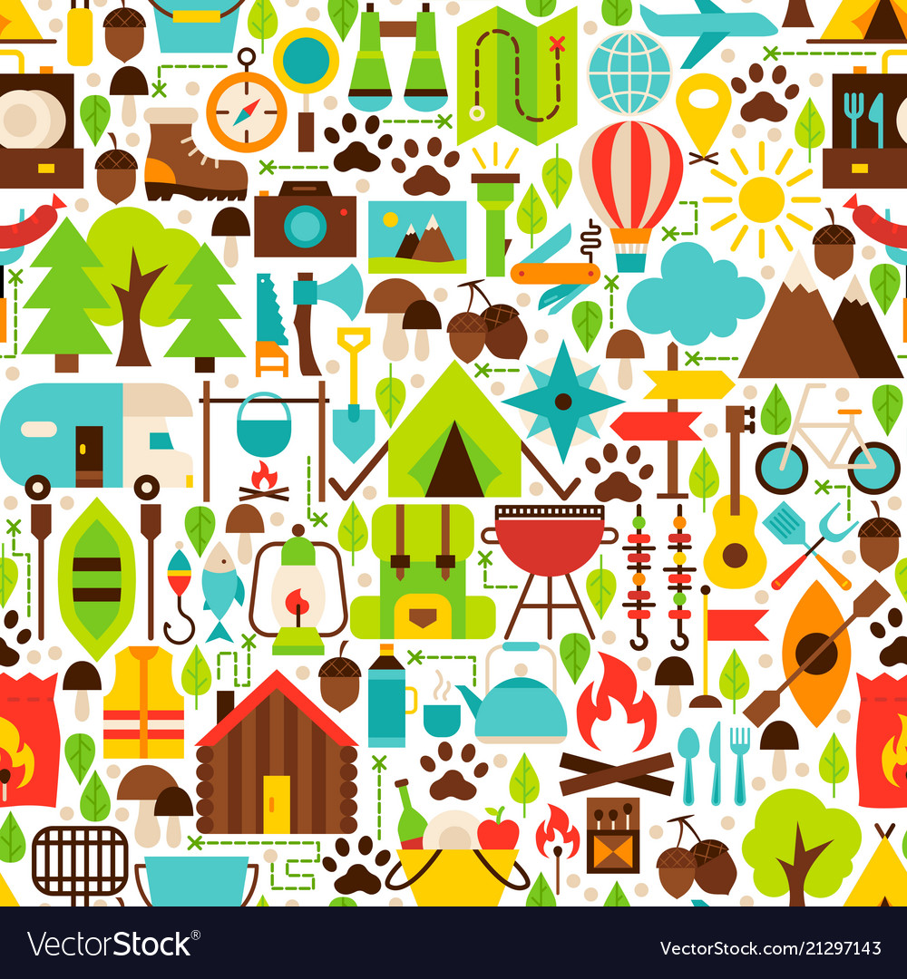 Camping flat seamless pattern Royalty Free Vector Image