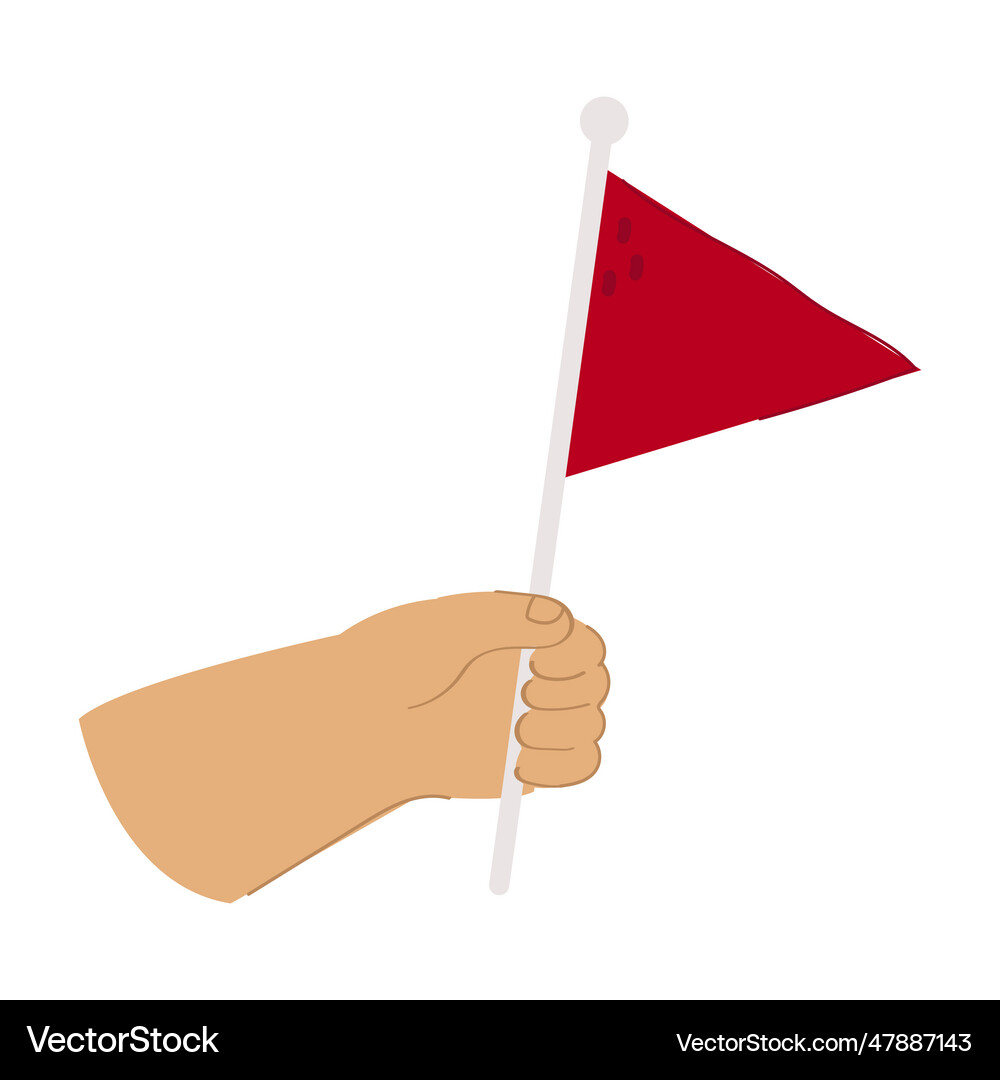 Cartoon style hand holding a red flag Royalty Free Vector
