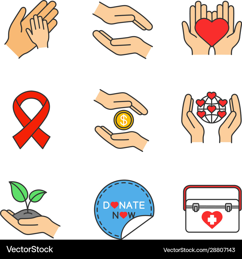 Charity color icons set Royalty Free Vector Image