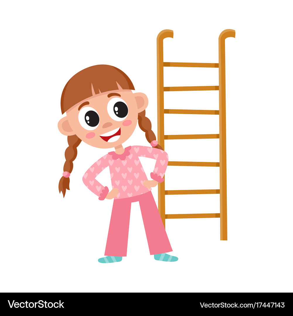 Flat girl kid and ladder Royalty Free Vector Image