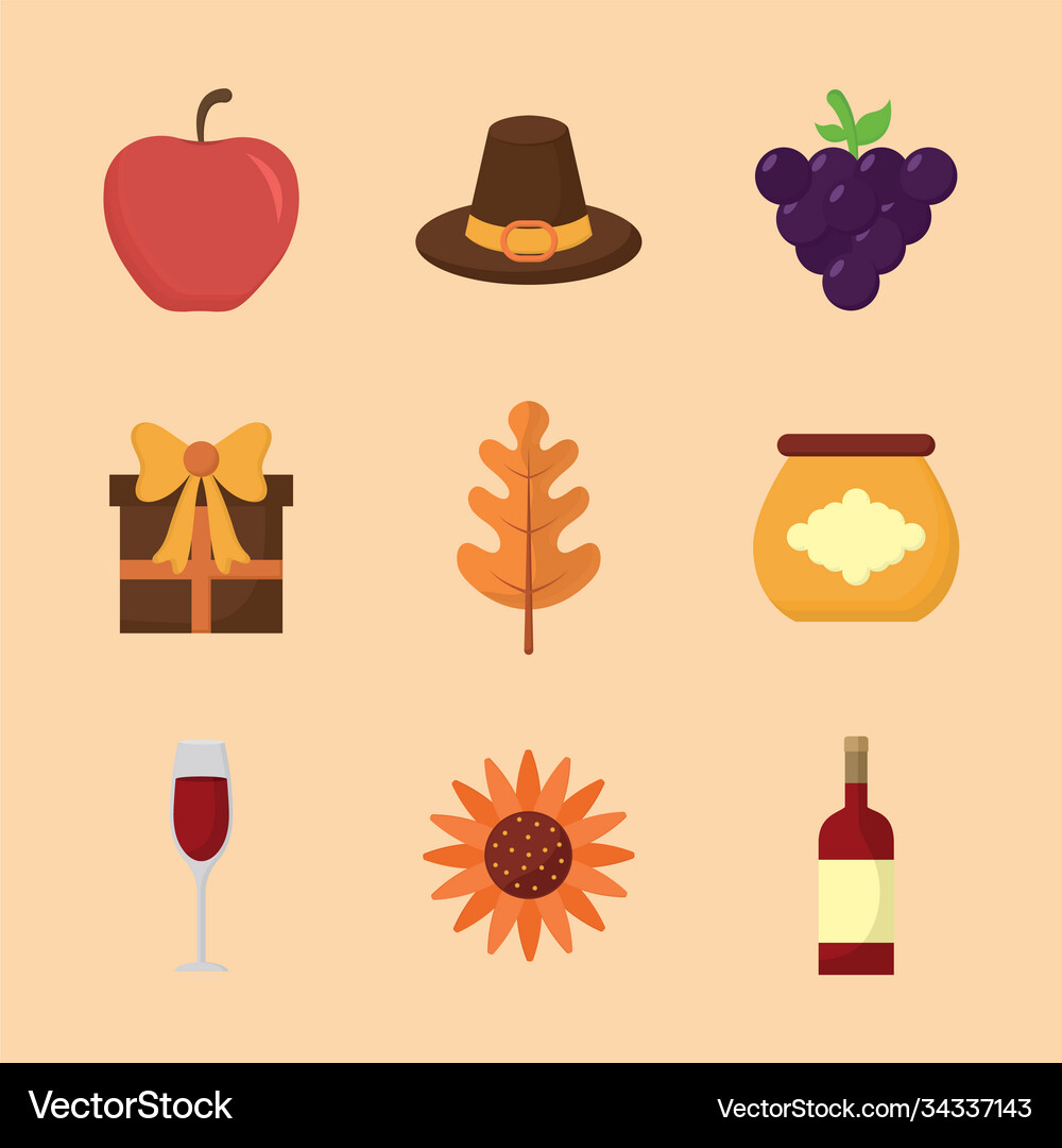 Happy thanksgiving day icon set design Royalty Free Vector